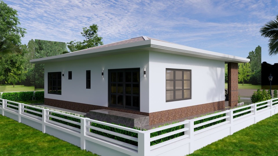 40x40 Feet House Design Plans 12x12 Meter 2 Beds 2 Baths Hip Roof (A4 ...