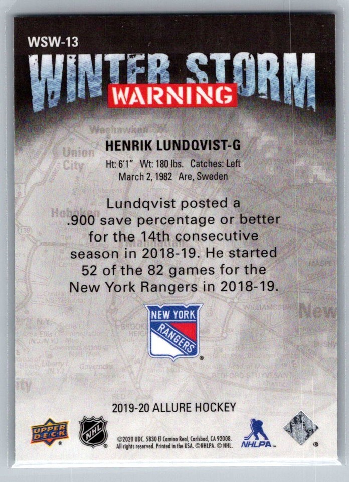 2019 Upper Deck Allure #WSW-13 Henrik Lundqvist Winter Storm Warning | eBay