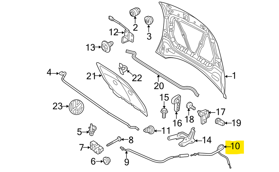 5C5-823-535-B OEM New Genuine Volkswagen Beetle Hood Release Cable ...