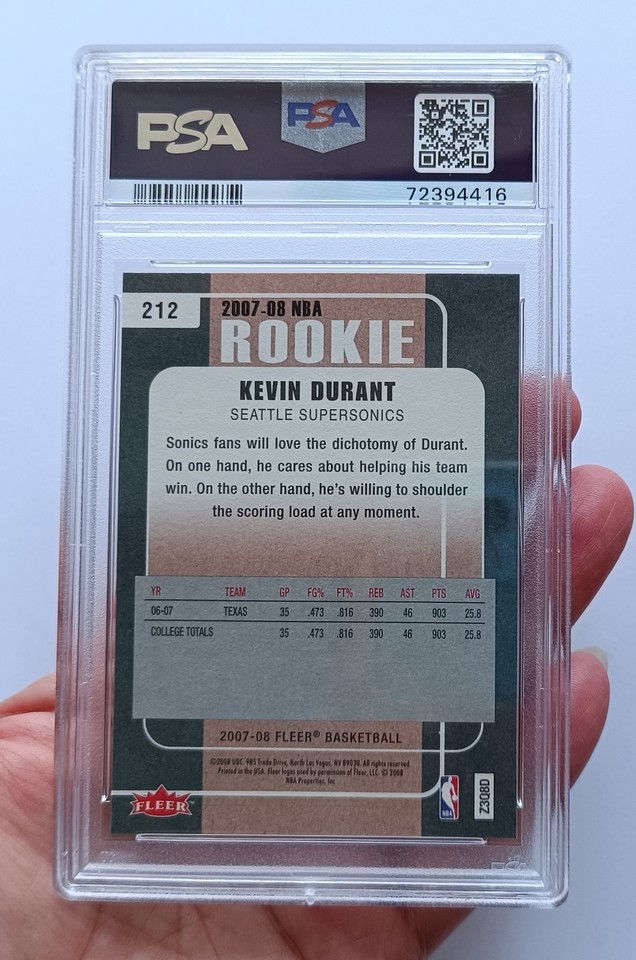 2007-08 Fleer Kevin Durant Rookie RC Card #212 PSA 9 Mint Sonics | eBay