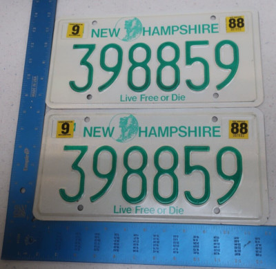 New Hampshire License Plate Tag 1988 88 NH Pair Set Natural Sticker ...
