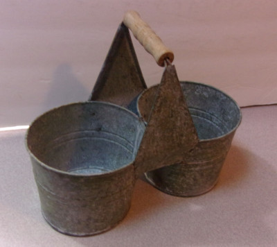 Vintage Double Galvanized 4" Pails Connecting w/ Wooden Handle | eBay