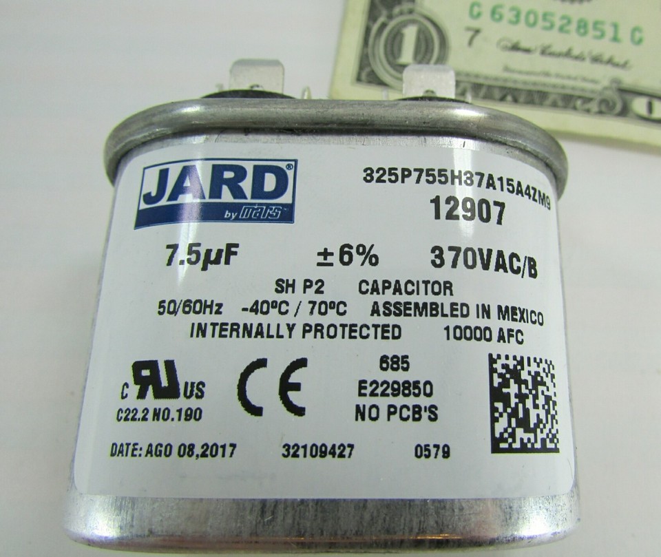 Mars Capacitor 7.5uF 370VAC/B 12907 Rep 97F9001, 27L566, 2MDV6, 12007 ...