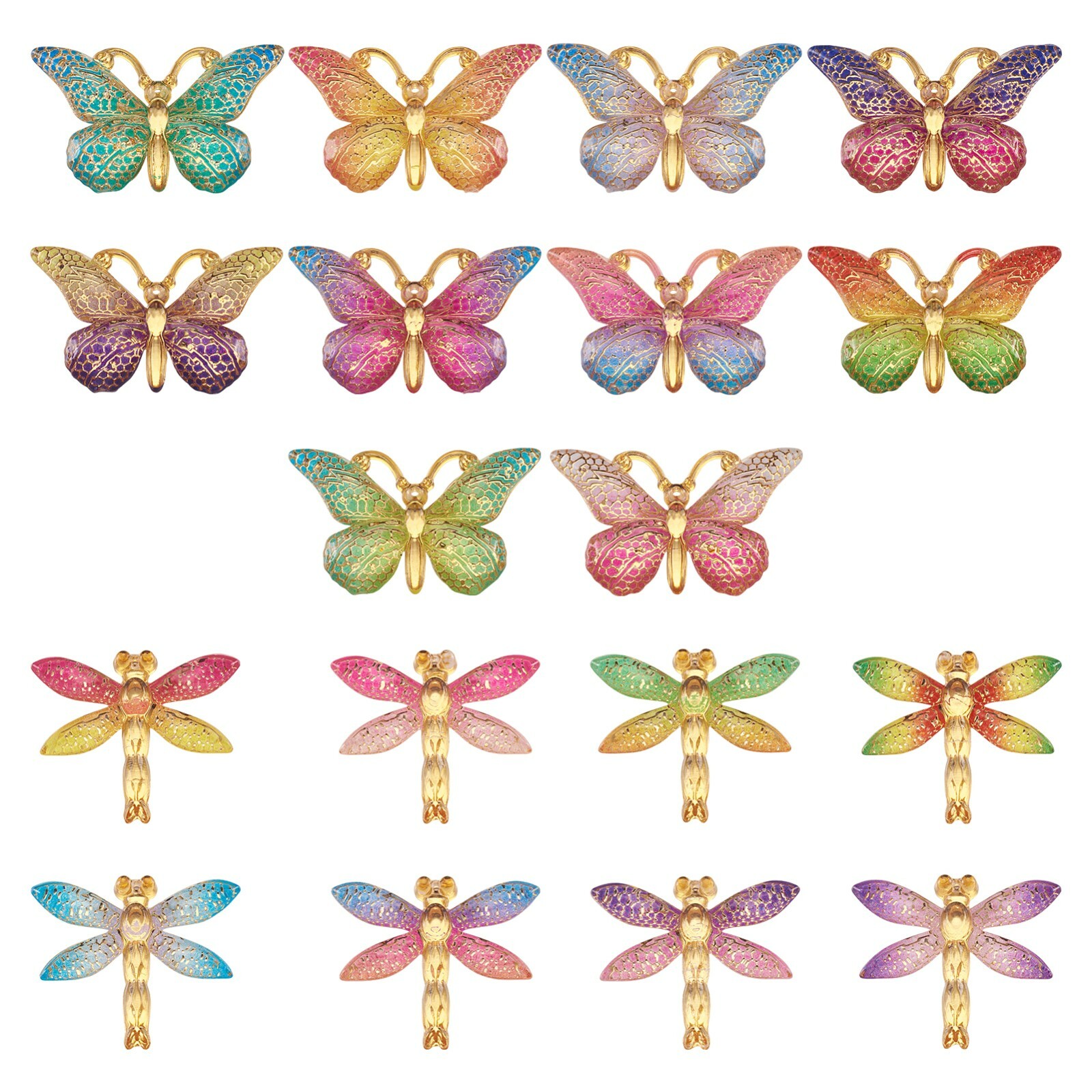 36Pcs Plastic Colorful Butterfly Dragonfly Pendants DIY Plastic ...