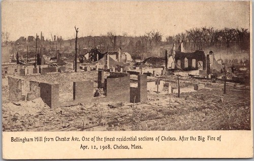 1908 CHELSEA Mass. FIRE Disaster Postcard "Bellingham Hill from Chester ...