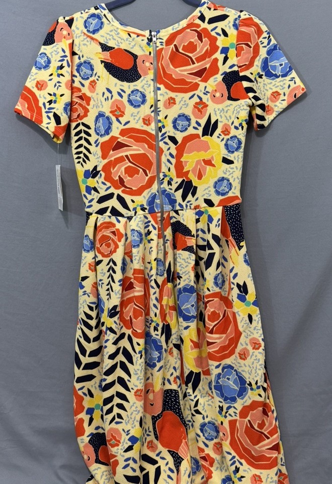 NWT LuLaRoe Dress Small Amelia Yellow Floral Short Sleeve Pleated A ...