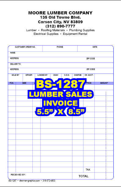 LUMBER SALES INVOICE CUSTOM PRINTED 2 or 3 PART CARBONLESS | eBay