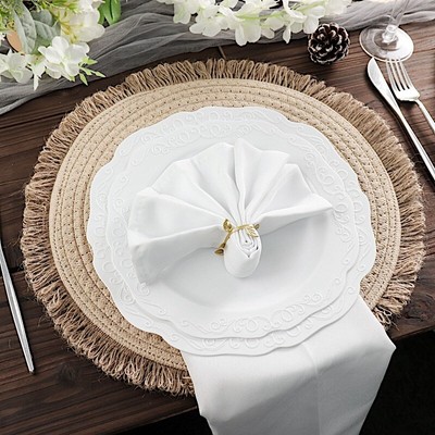NATURAL 4 Round 15" Burlap PLACEMATS Fringed Edges Party Events Home ...