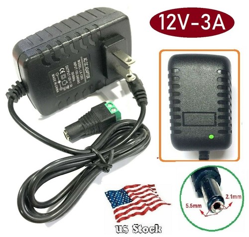 12V 3A AC/DC Adapter (wall wart) Power Supply for Home Electronics with ...