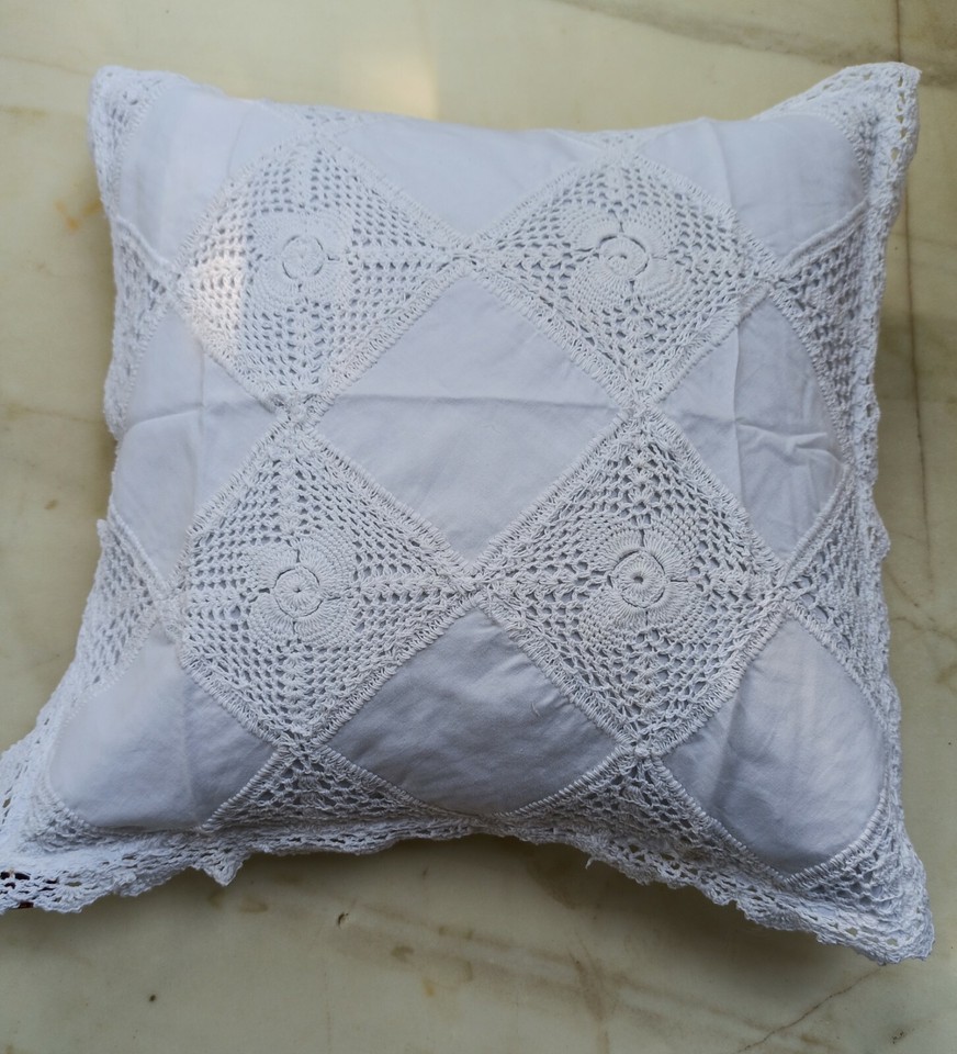 2 Linen Lace Cushion Cover in white color in size 24 inch x 24 inch ...