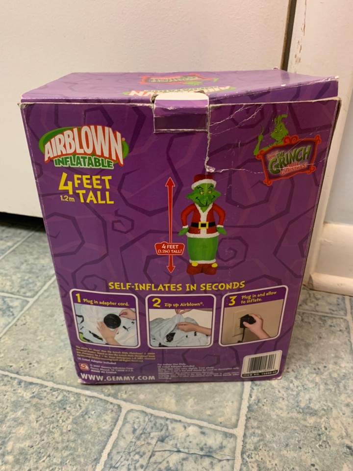 Gemmy Christmas Airblown Inflatable Grinch 4ft Hardly Ever Used With ...