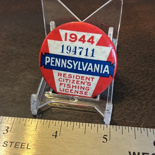 Vintage Pennsylvania Fishing License Pin Pinback Button 1944 | eBay