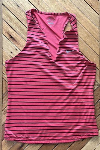Nike Tank Top Womens Large Dri Fit Pink Stripe Racerback V Neck Active ...