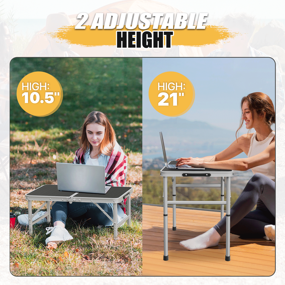 Foldable Aluminum Camping Table 24" Adjustable Height Picnic Desk ...