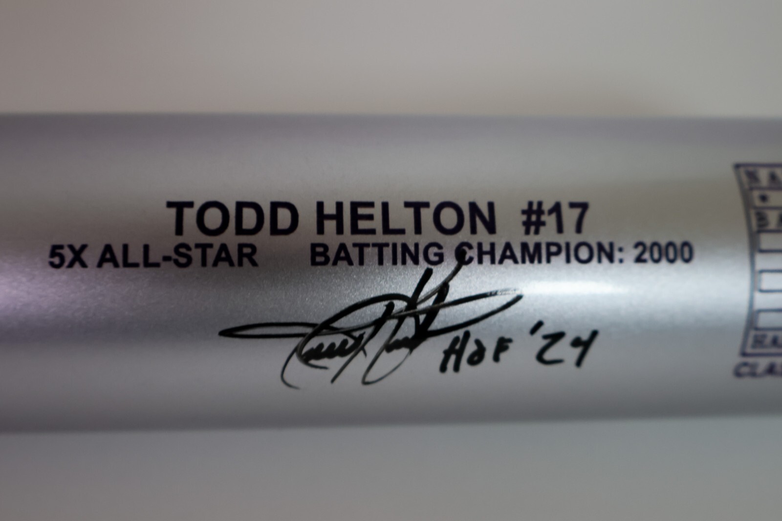 Todd Helton Autographed Purple Chrome Baseball Hall of Fame Bat #18/500 ...