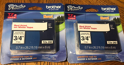 ( 2 ) Genuine Brother TZe-242 TZ242 TZe242 Ptouch Tape Red Print On ...