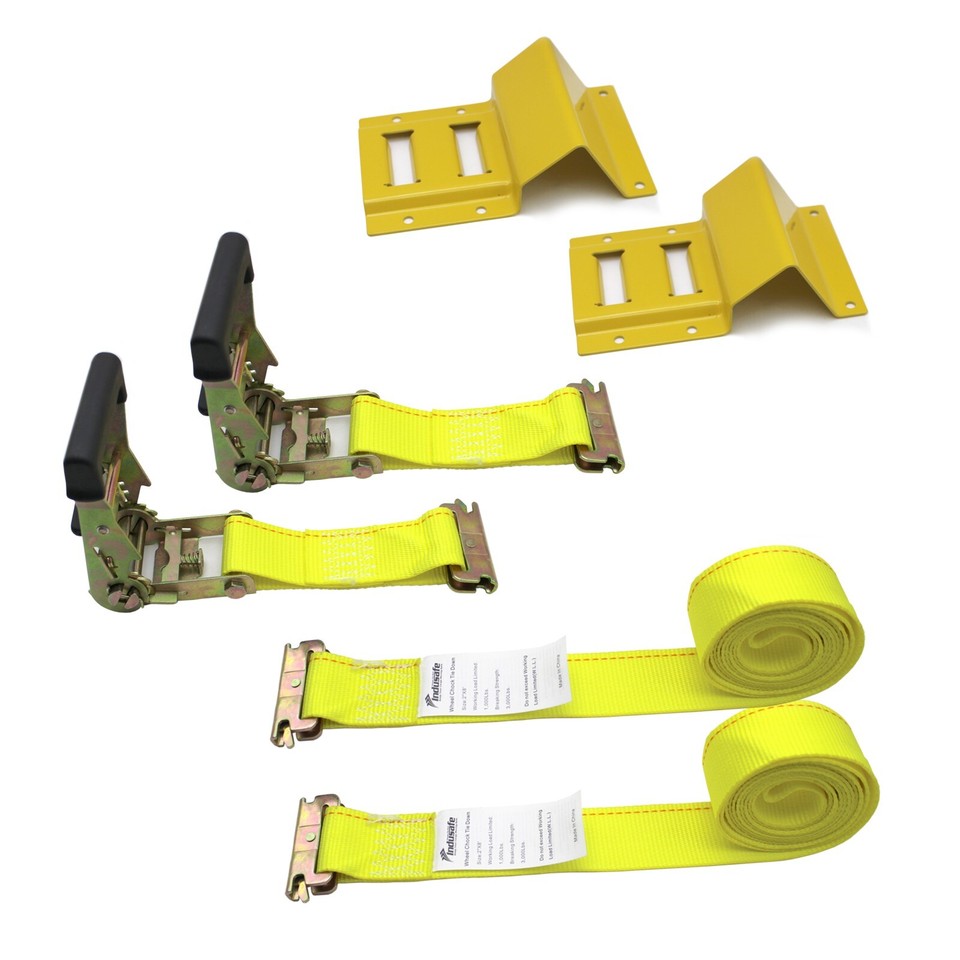 4 Wheels Wheel Chock Tie Down Strap Kit w/E Track for Trailer ATV UTV ...