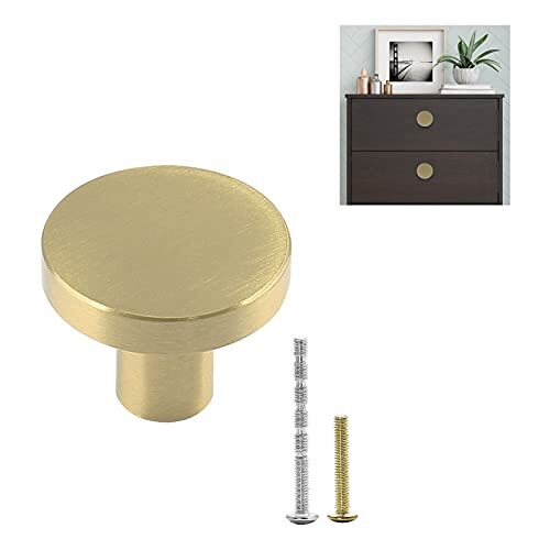 2 Pack 1 inch Cabinet Knobs with Mounting Screws Solid Brass Drawer ...