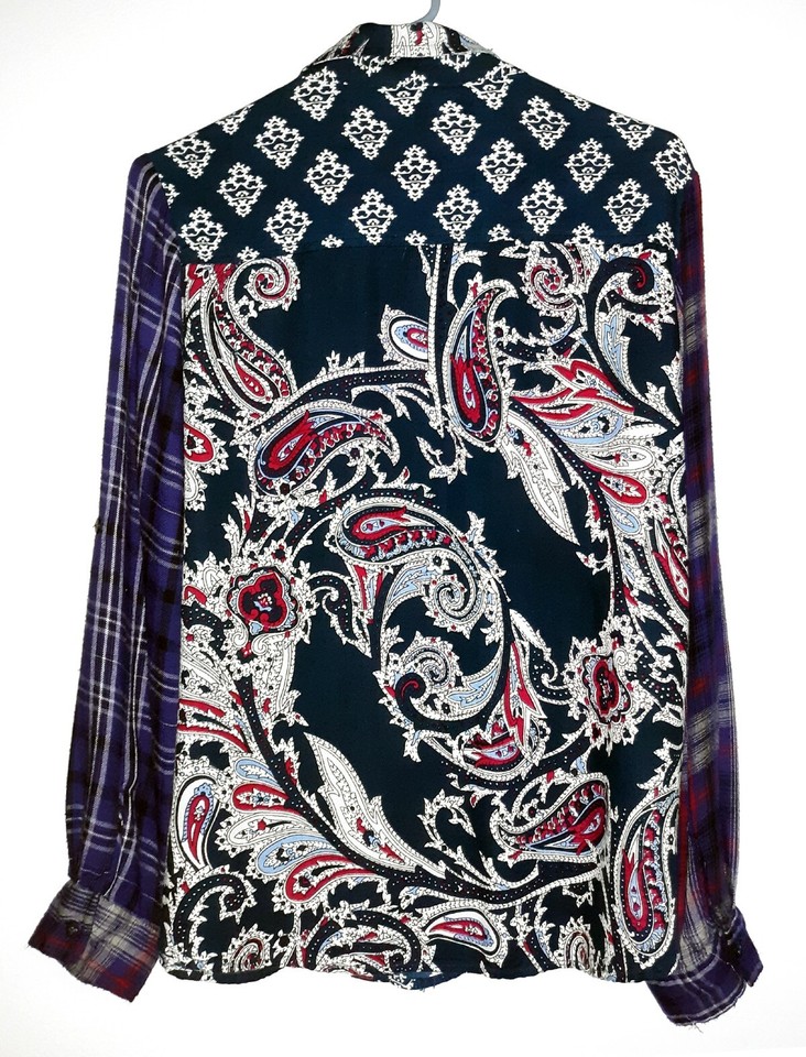 Hannah Unique Mixed Print Patchwork Button Down Long Sleeve Shirt Jacket-L | eBay