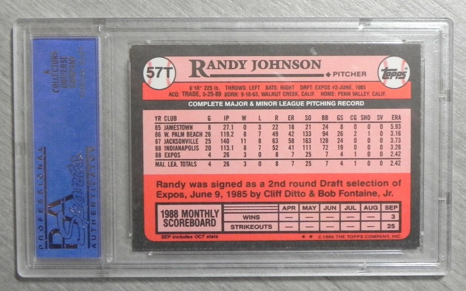 RANDY JOHNSON 1989 Topps Traded Rookie Card #57T _ PSA 9 MINT ...