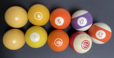 Lot of 9 Vintage Pool Billiard Balls (Bakelite) Two Cue Balls # 1, 5 ...