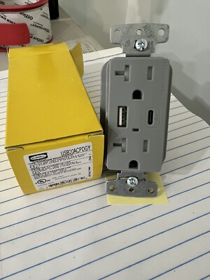 Hubbell USB outlet 20amp Color Gray | eBay