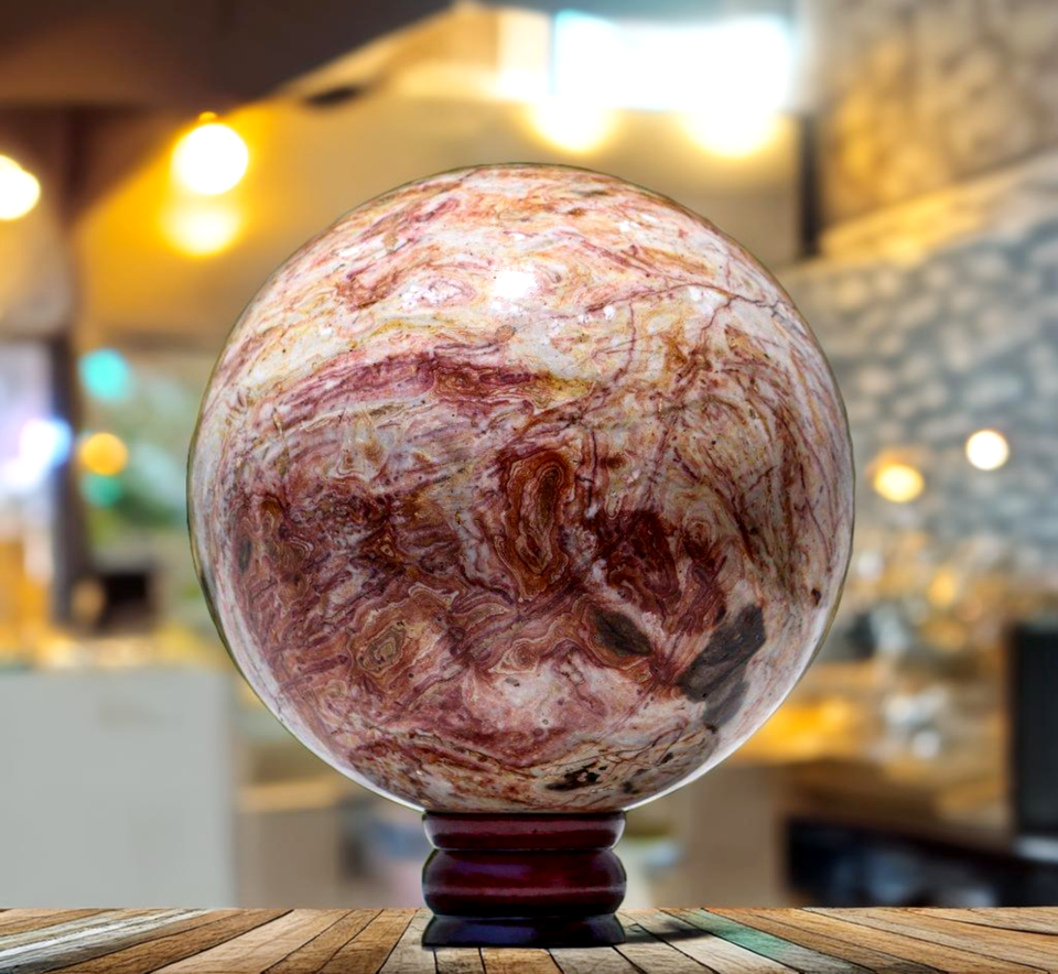 170MM Pink Rosetta Jasper Crystal Healing Ball Chakra Energy Gemstone ...