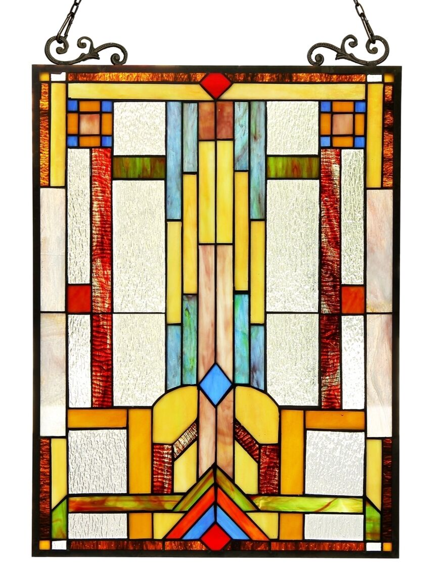 Stained Glass Tiffany Style Glass Window Panel Mission Arts & Crafts ...