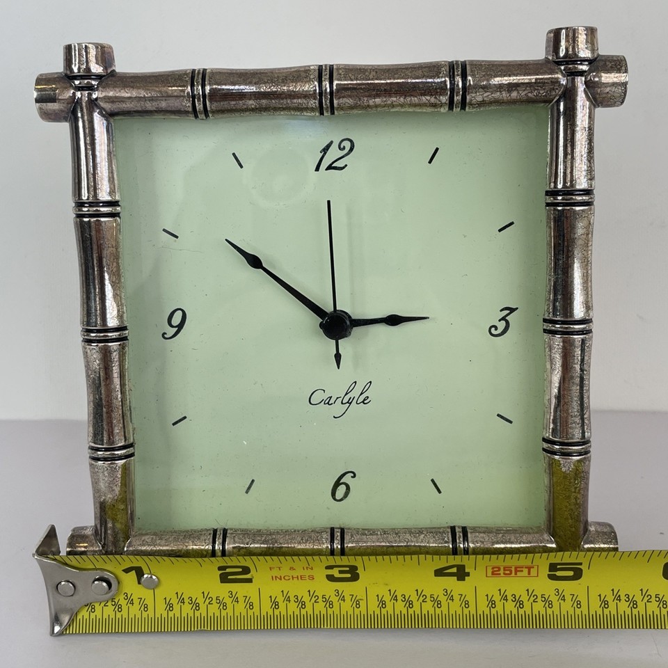 VTG Pottery Barn Carlyle Silver Plated Bamboo Desk Clock Green Face ...