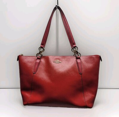 Coach Ava Crossgrain Leather Top Zip Tote Bag Red F31970 Shoulder ...
