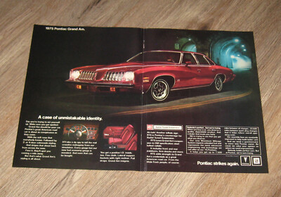 Pontiac Car AD 1975 Grand Am original TWO magazine pages advertisement ...