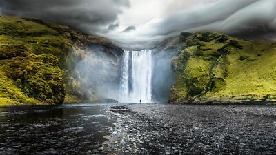 Landscape waterfall iceland overcast river nature nordic Custom Gaming ...