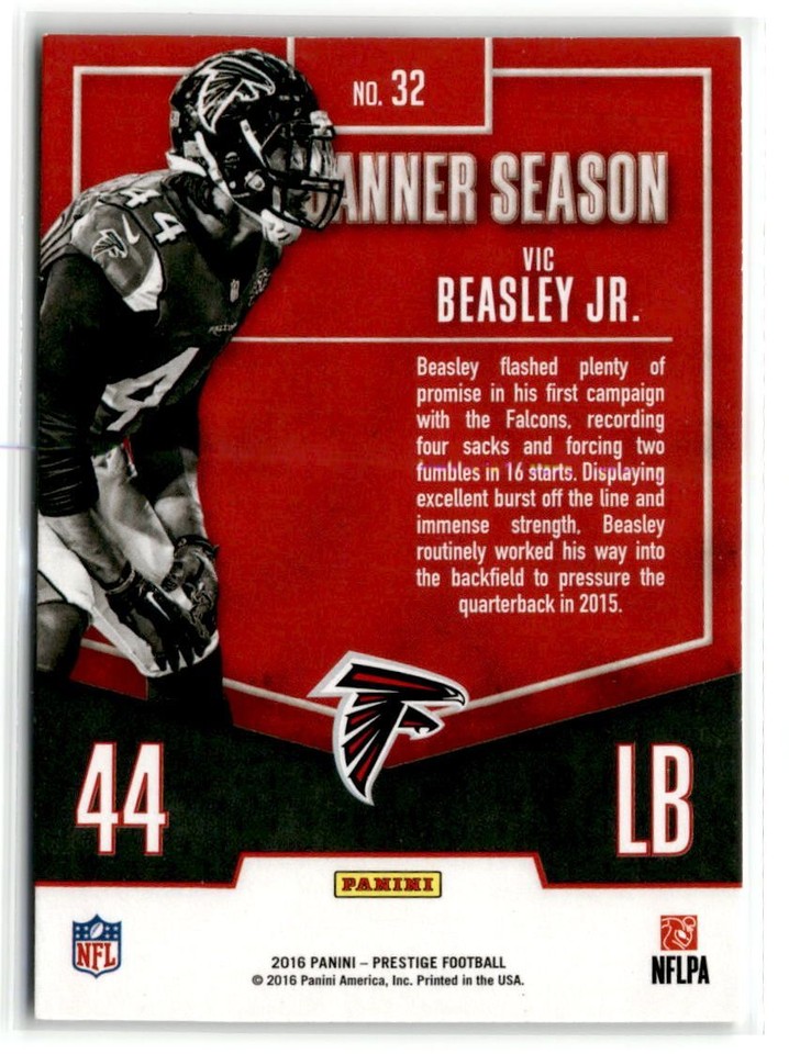 Vic Beasley Jr. Atlanta Falcons 2016 Panini Prestige Banner Season #32 ...