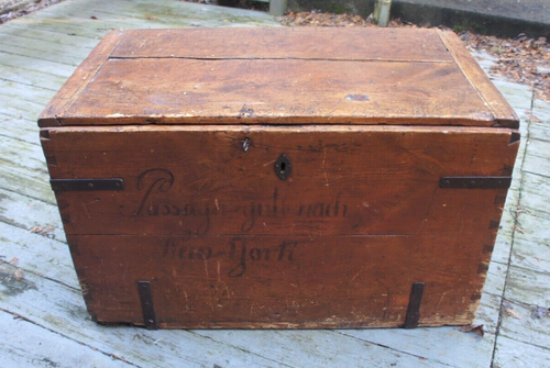 Primitive Antique LARGE Immigrant Travel Wood Trunk storage chest NEW ...