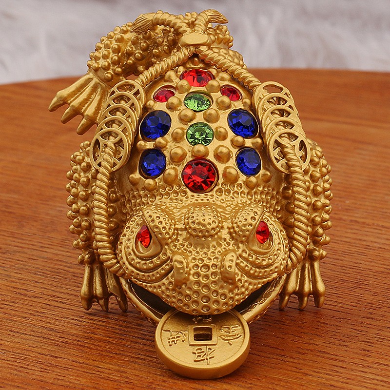 Gold Colour Money Frog Statue Feng Shui Three Legged Wealth Toad Golden ...