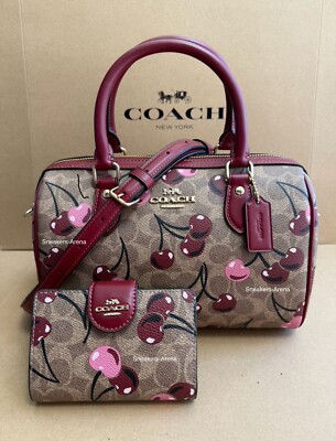 NWT Coach Rowan Satchel Crossbody Bag Leather Cherry Print With Medium ...