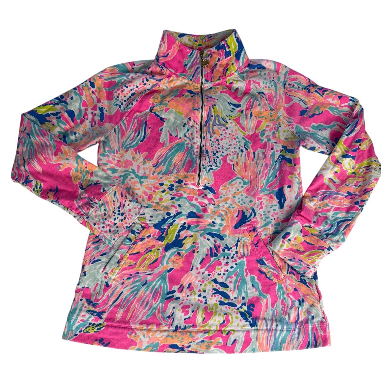 Lilly Pulitzer Pink Blue Tiki Pink Sunken Treasure Half Zip Popover ...