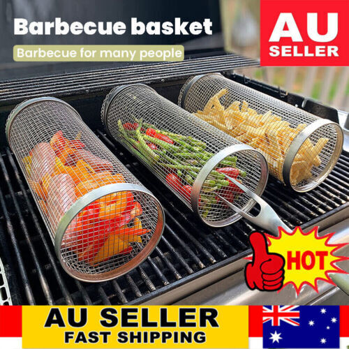 Portable Grill Basket BBQ Grill Mesh Meat Vegetables Barbecue Net Cage ...