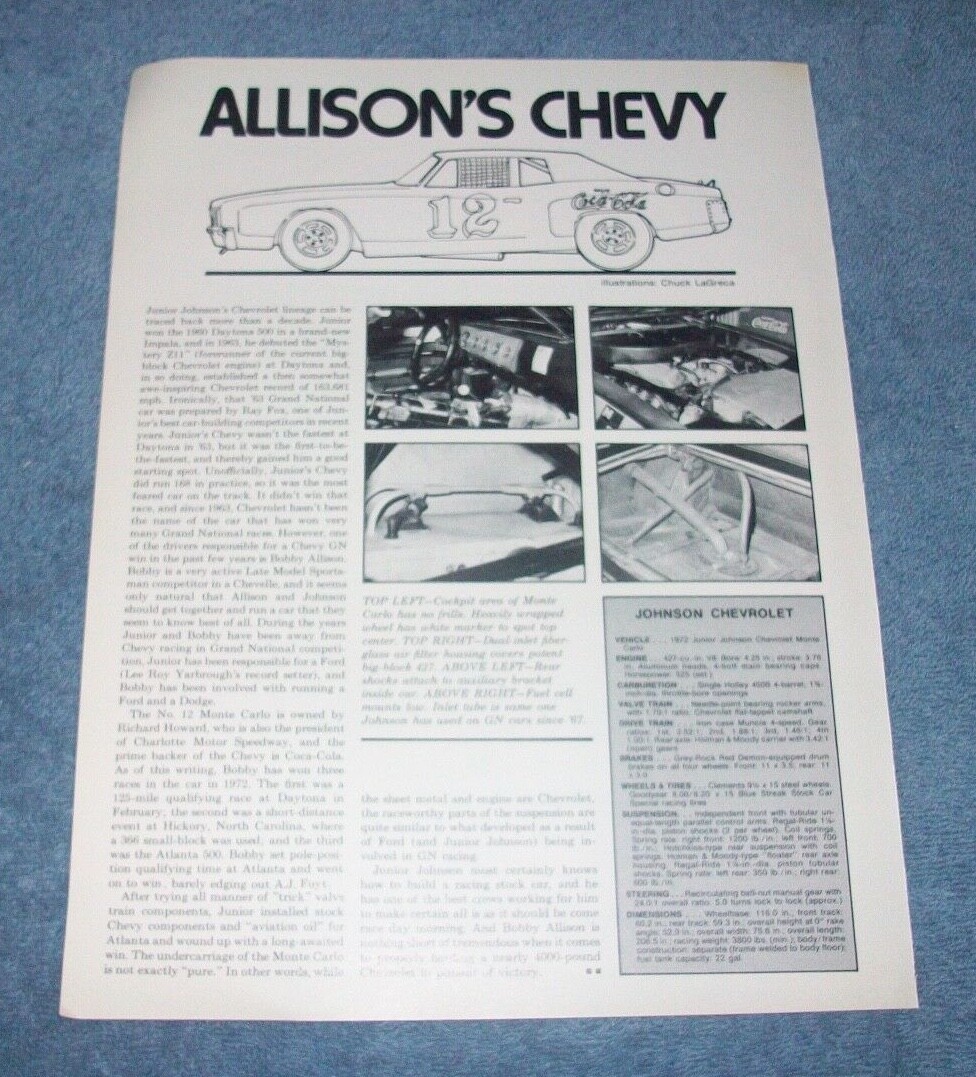 Bobby Allison's 1972 Chevy Monte Carlo Coca-Cola Race Car Info Article ...