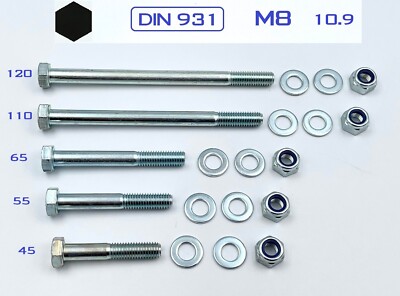 5 St. Schaube ISO 4014 M8x45 10.9 verzinkt + Mutter M8 DIN 985 + 2x U ...