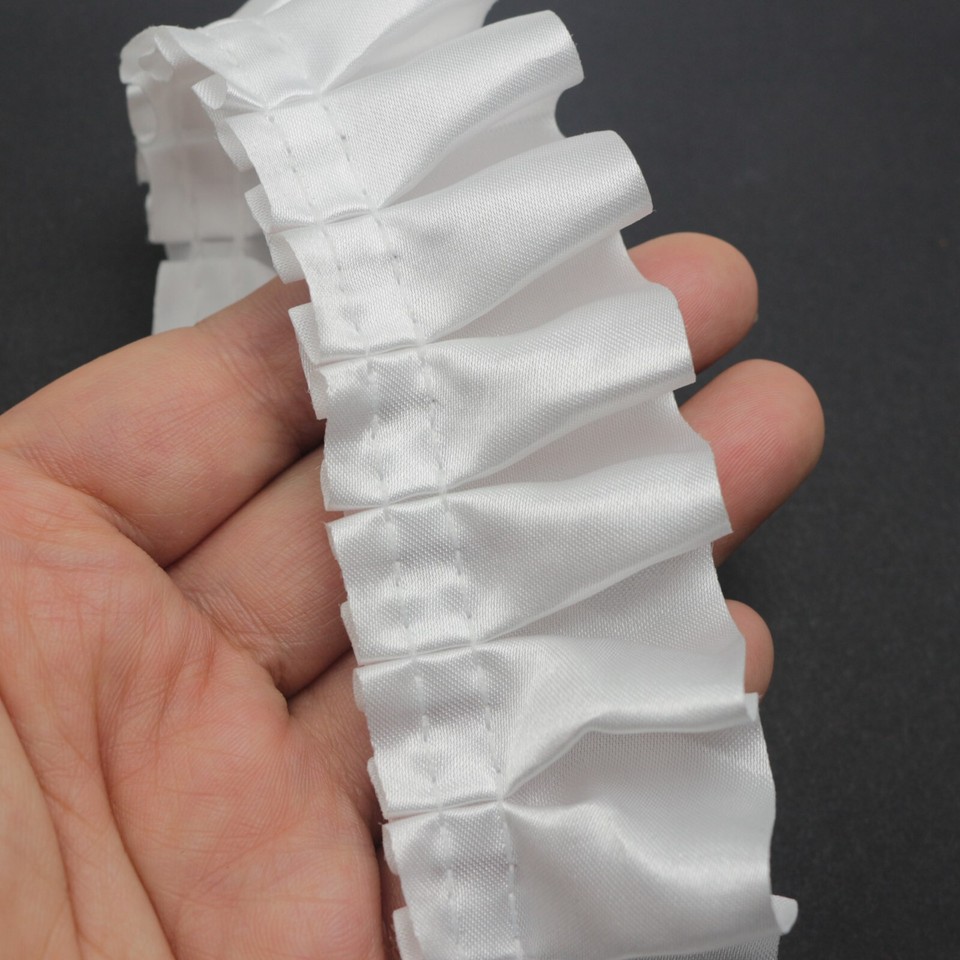 5.5 Yards White Ruffle Unilateral Satin Ribbon Trim 40mm Sewing Wedding ...