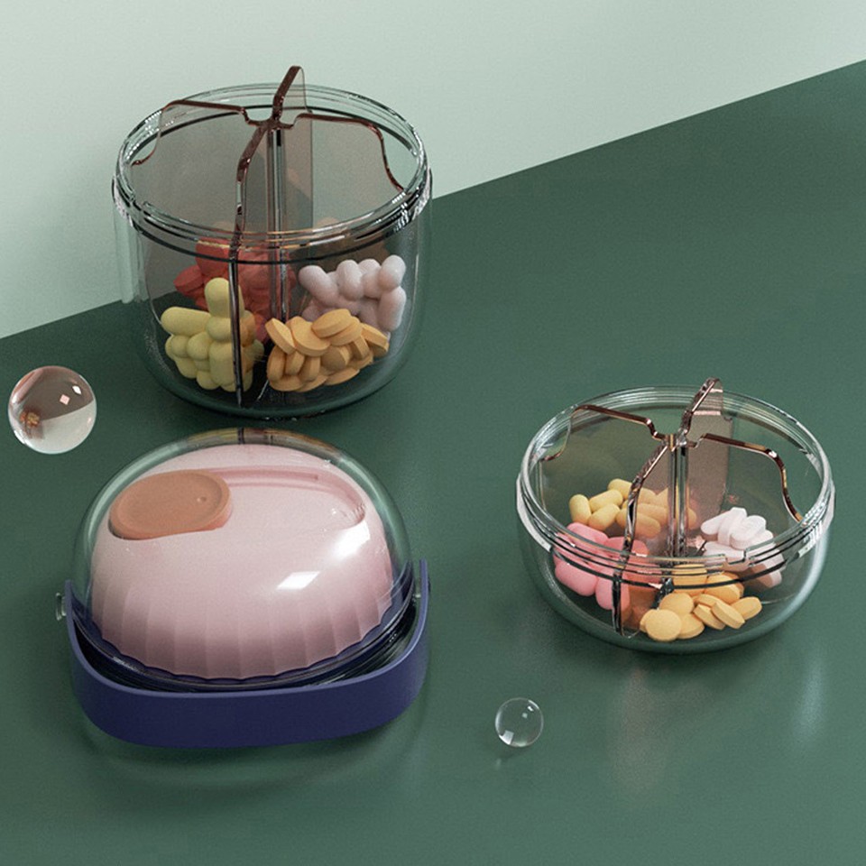 Portable Medicine Tablets Box Rotating Vitamins Dispenser for Long ...