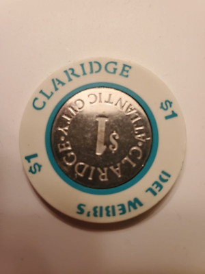 VINTAGE ATLANTIC CITY $1 CHIP - DEL WEBB'S CLARIDGE CASINO HOTEL - RARE ...