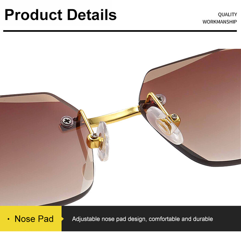 Rimless Rectangle Sunglasses Tinted Frameless Retro Classic Style ...