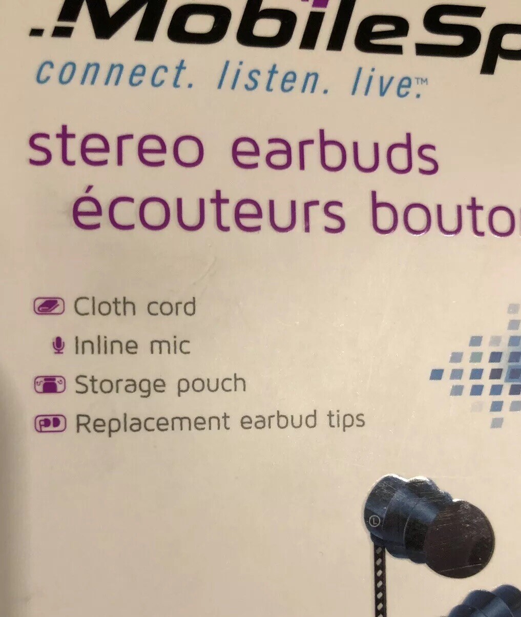 Mobile spec stereo earbuds cloth cord/ in-line mic/ storage pouch **NEW ...