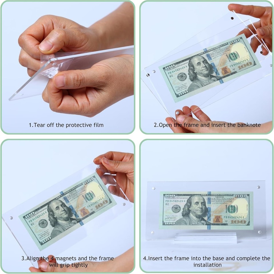 4pack Acrylic Dollar Bill Display Frame Currency Paper Money Holder ...