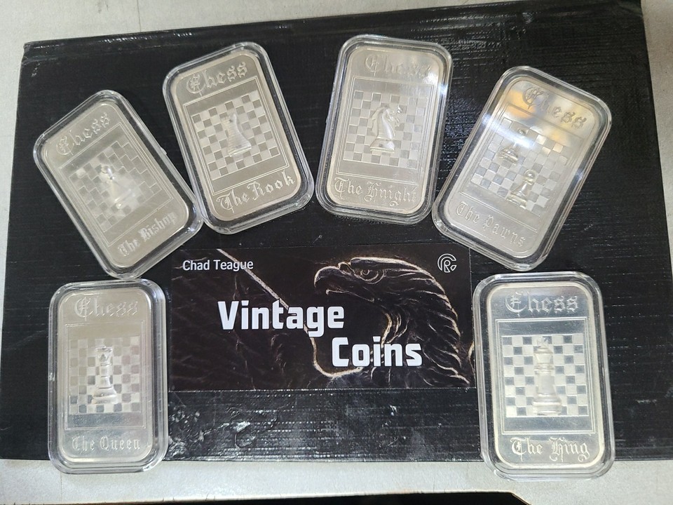 MADISON MINT 1 OZ .999 SILVER BAR 6 PIECE SET PAWNS BISHOP CHESS KING ...