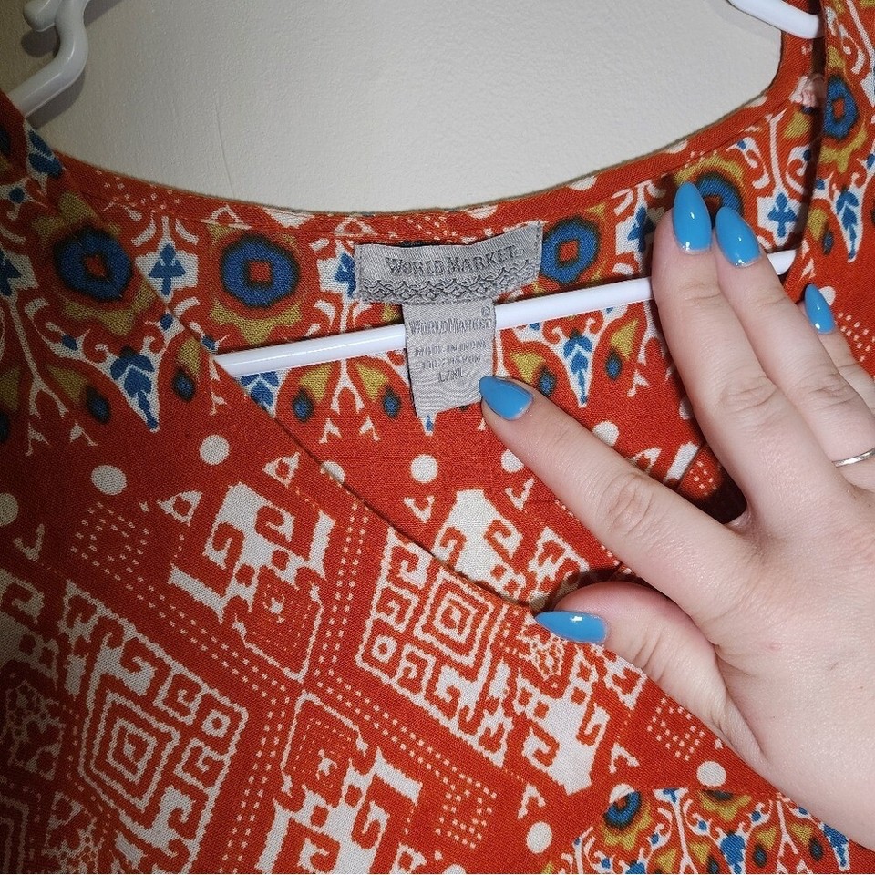World Market Peasant Blouse Bohemian Tunic Top Orange Print L/L | eBay