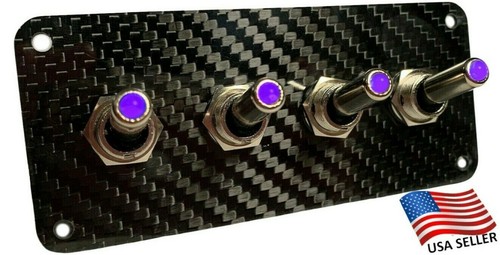 Carbon Fiber 4 Toggle Switch Panel - PURPLE/INDIGO LED Toggle Switches ...
