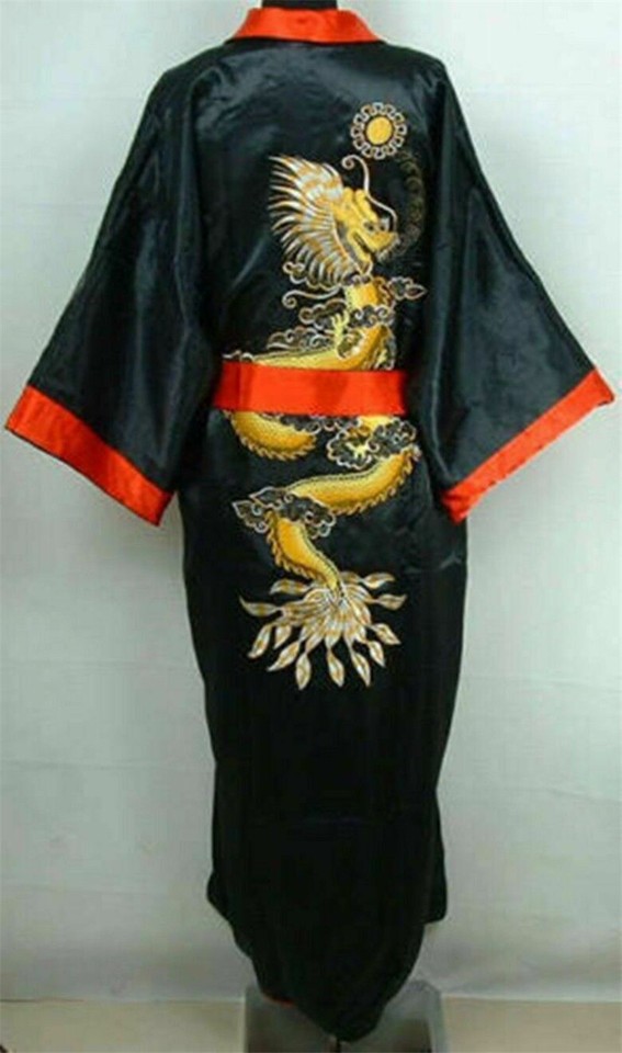 Men's Dragon Kimono Chinese Men Silk Satin Robe Gown Double-Face ...